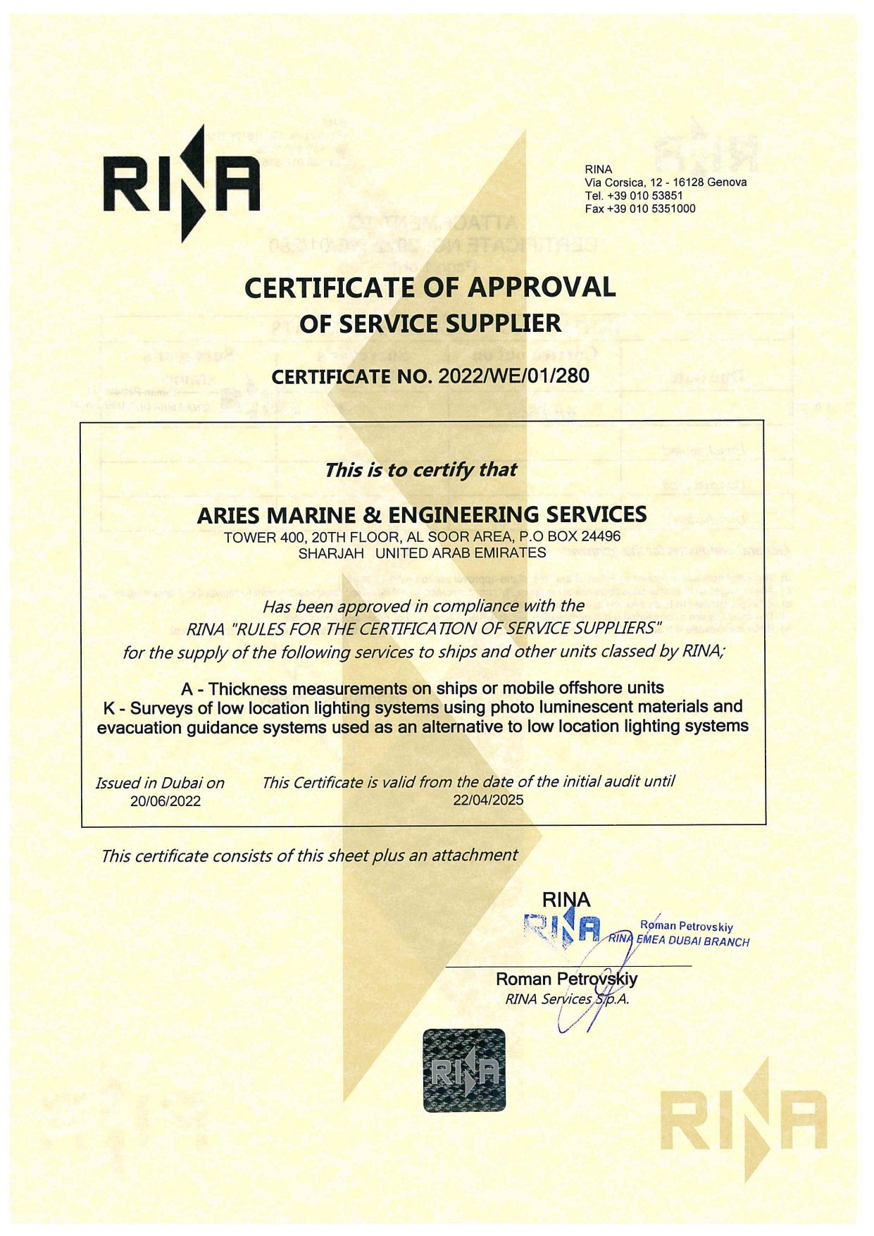 Marine Certificates | ISO | DNV | Approvals – Qatar | ARIES