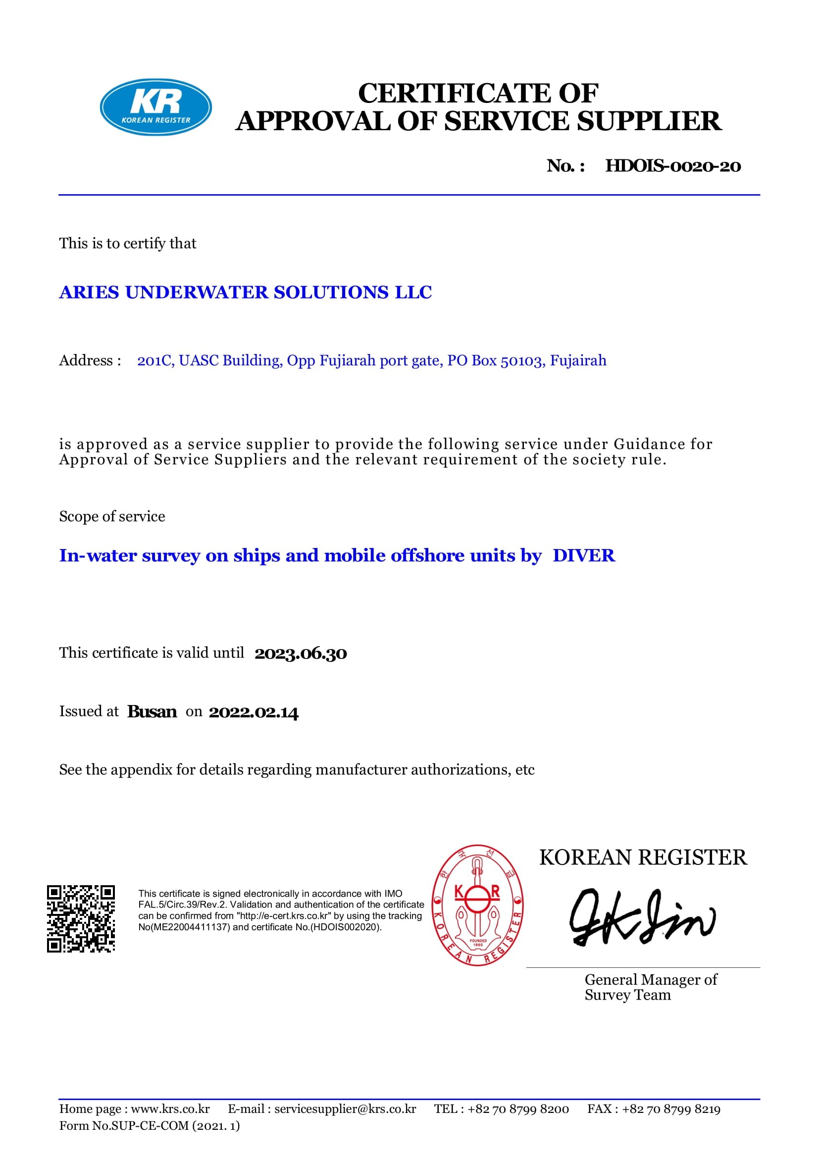 Marine Certificates | ISO | DNV | Approvals – Qatar | ARIES