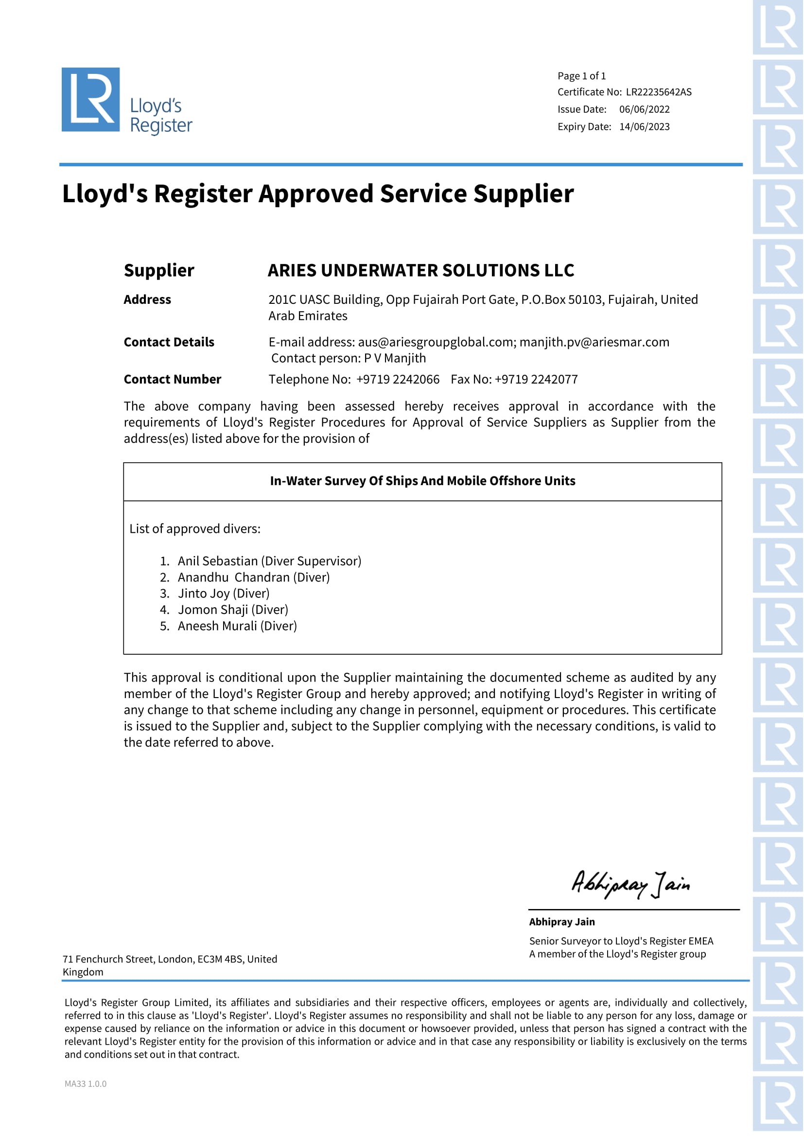 Marine Certificates | ISO | DNV | Approvals – USA | ARIES