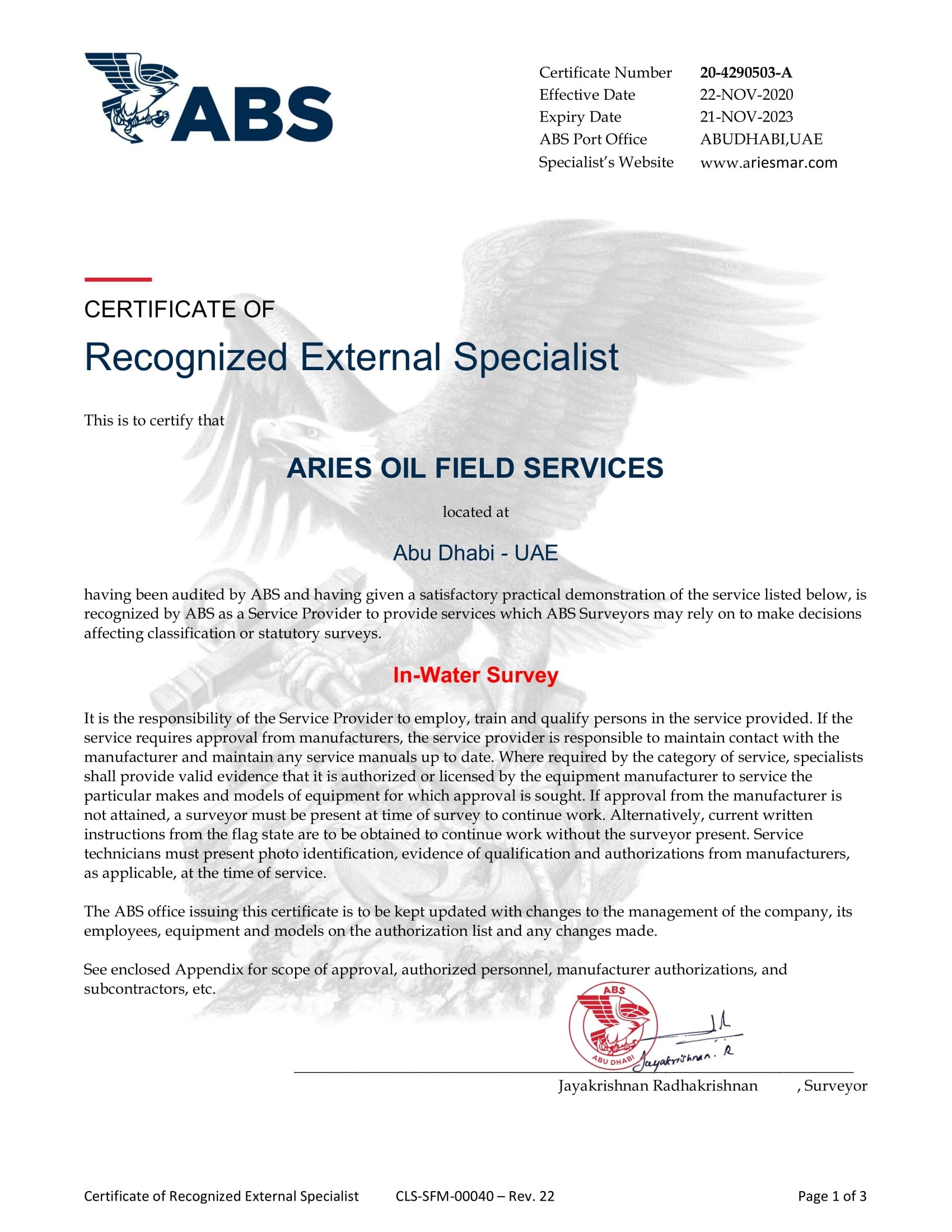 Marine Certificates | ISO | DNV | Approvals – USA | ARIES