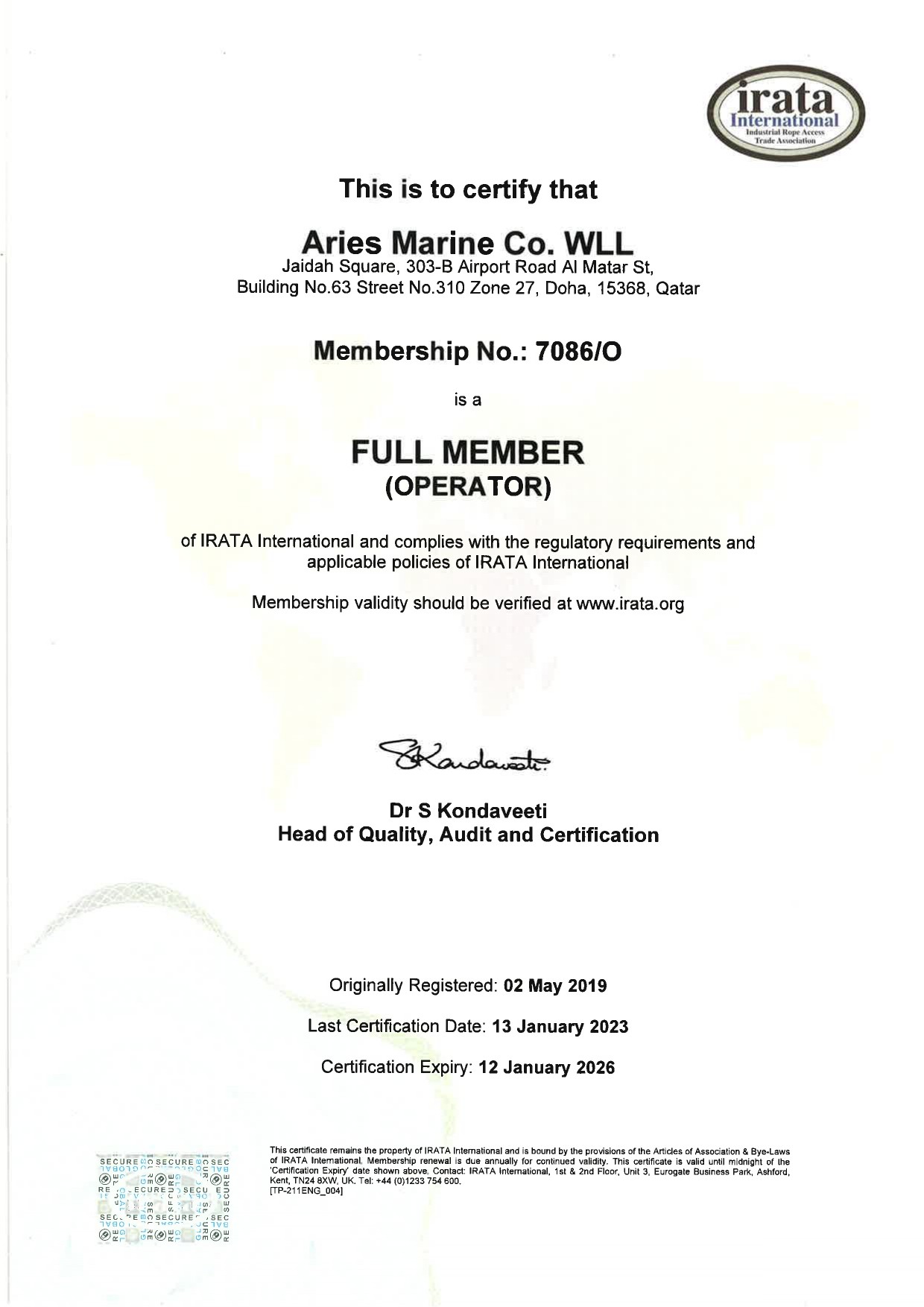 Marine Certificates | ISO | DNV | Approvals - UAE | ARIES ENERGY