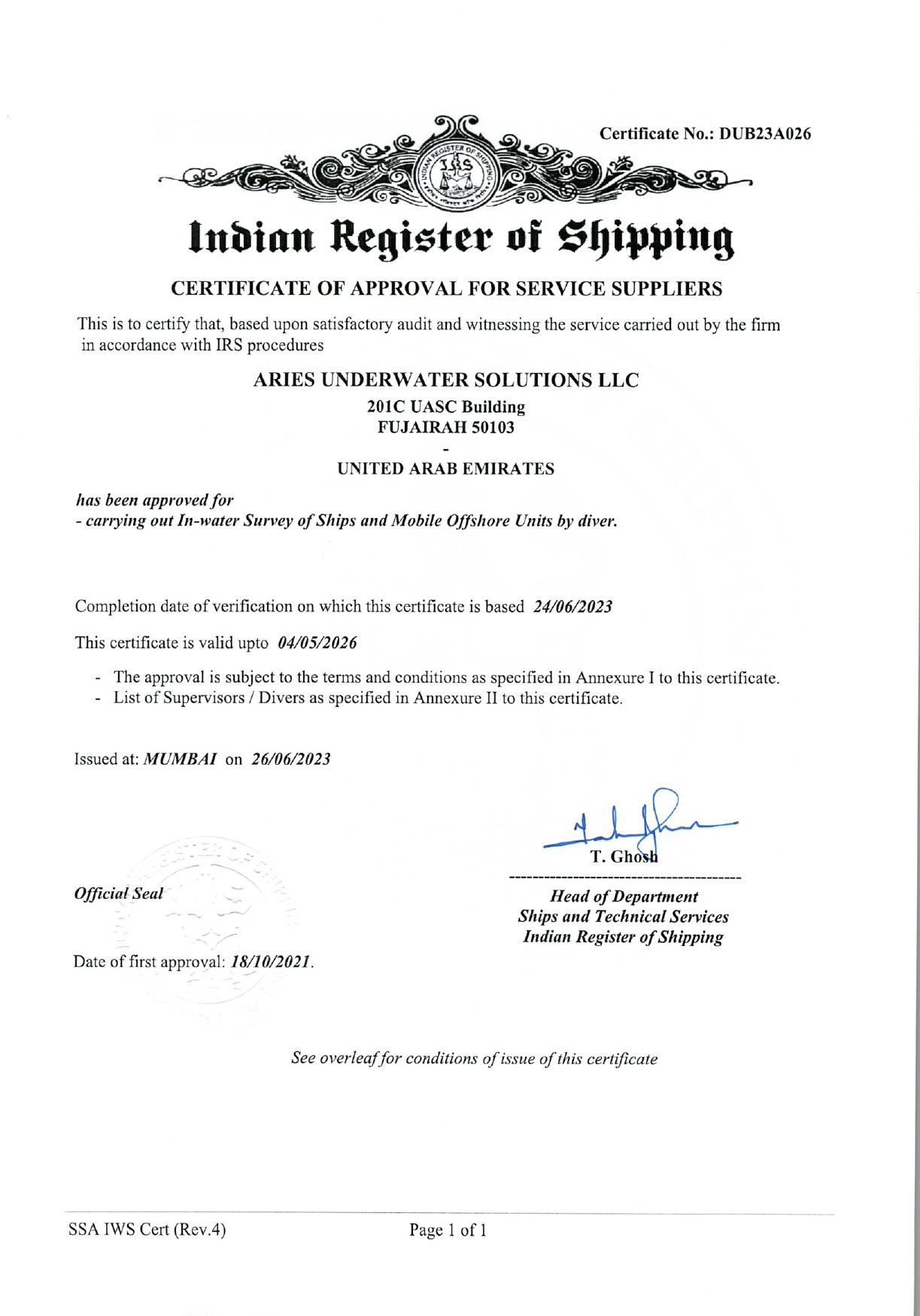 Marine Certificates | ISO | DNV | Approvals - UAE | ARIES ENERGY
