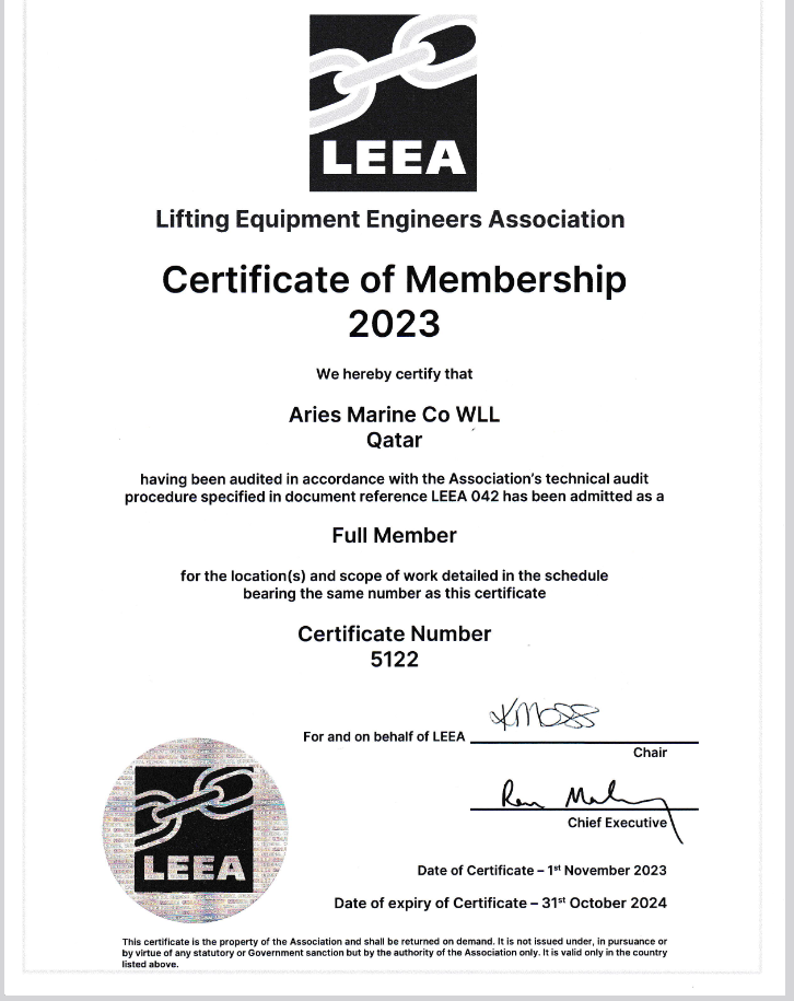 Marine Certificates | ISO | DNV | Approvals – Qatar | ARIES