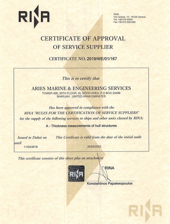Marine Certificates | ISO | DNV | Approvals - UAE | ARIES