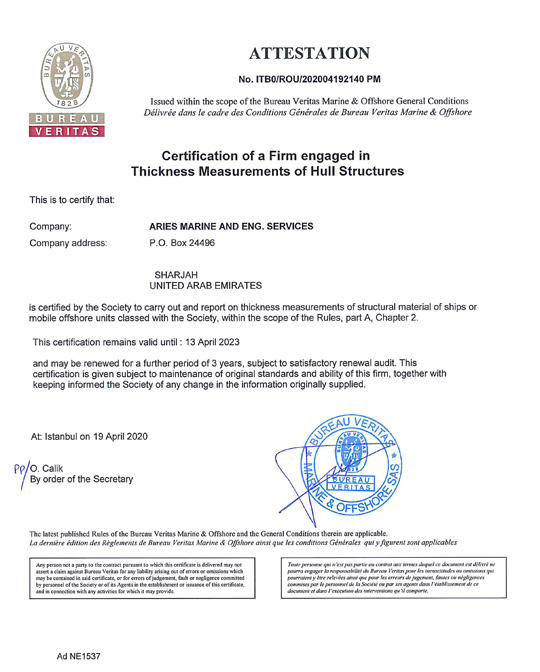 Marine Certificates | ISO | DNV | Approvals – India | ARIES